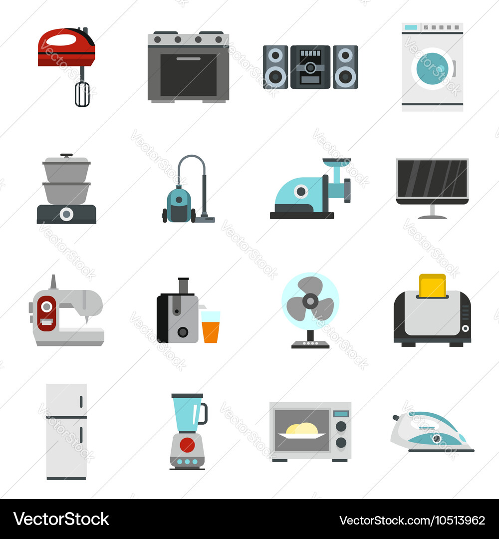 Household appliance icons set flat style Vector Image