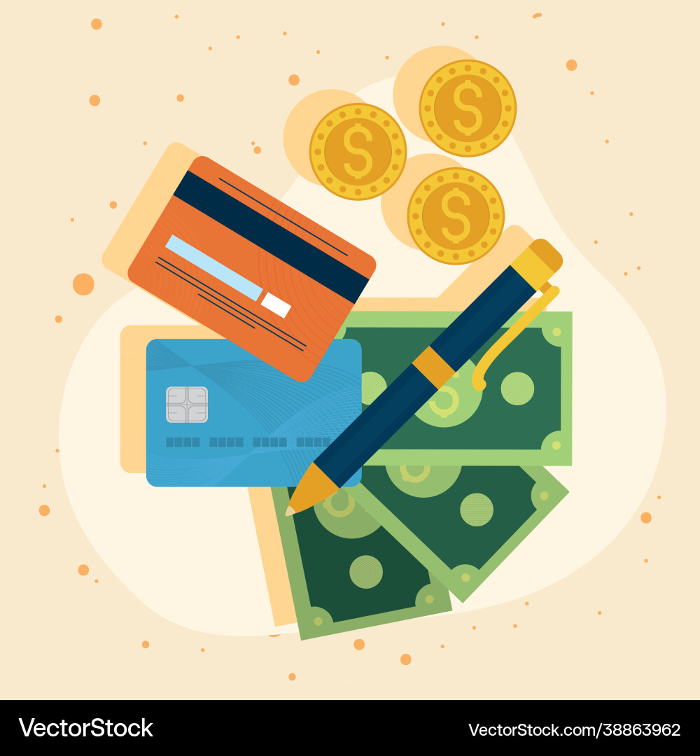 Money and pen icons Royalty Free Vector Image - VectorStock