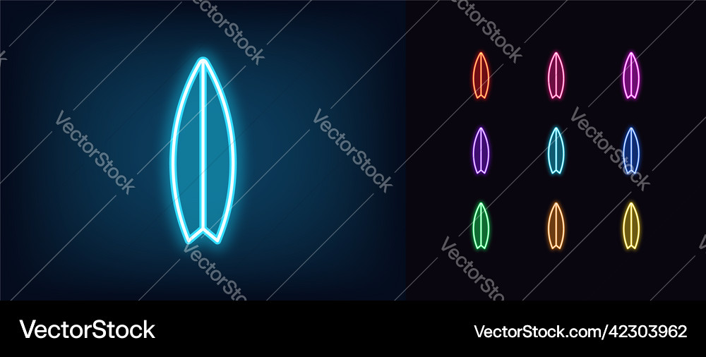 Outline neon surfboard icon glowing neon Vector Image