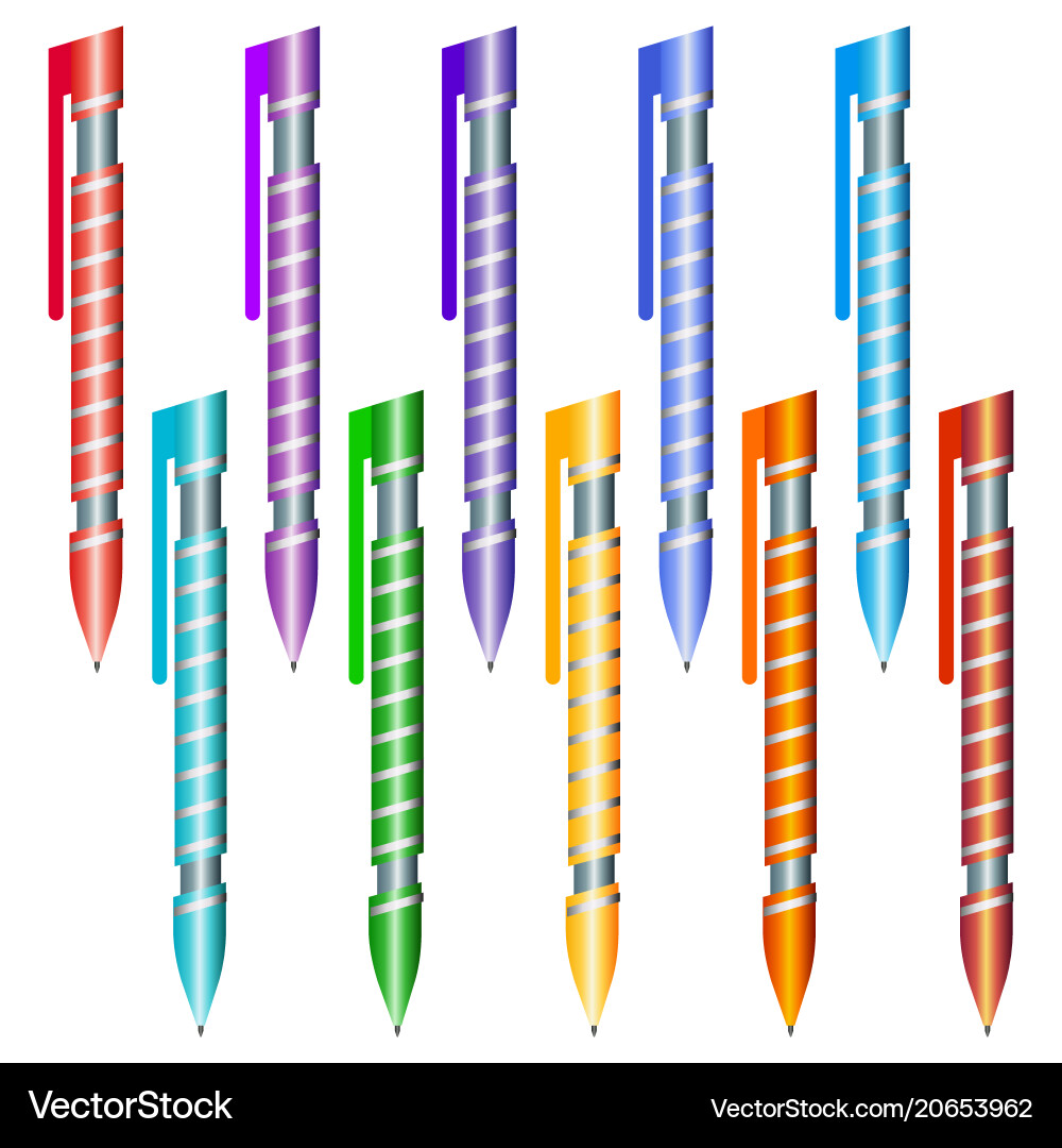 Set of multi-colored pens on a white background Vector Image