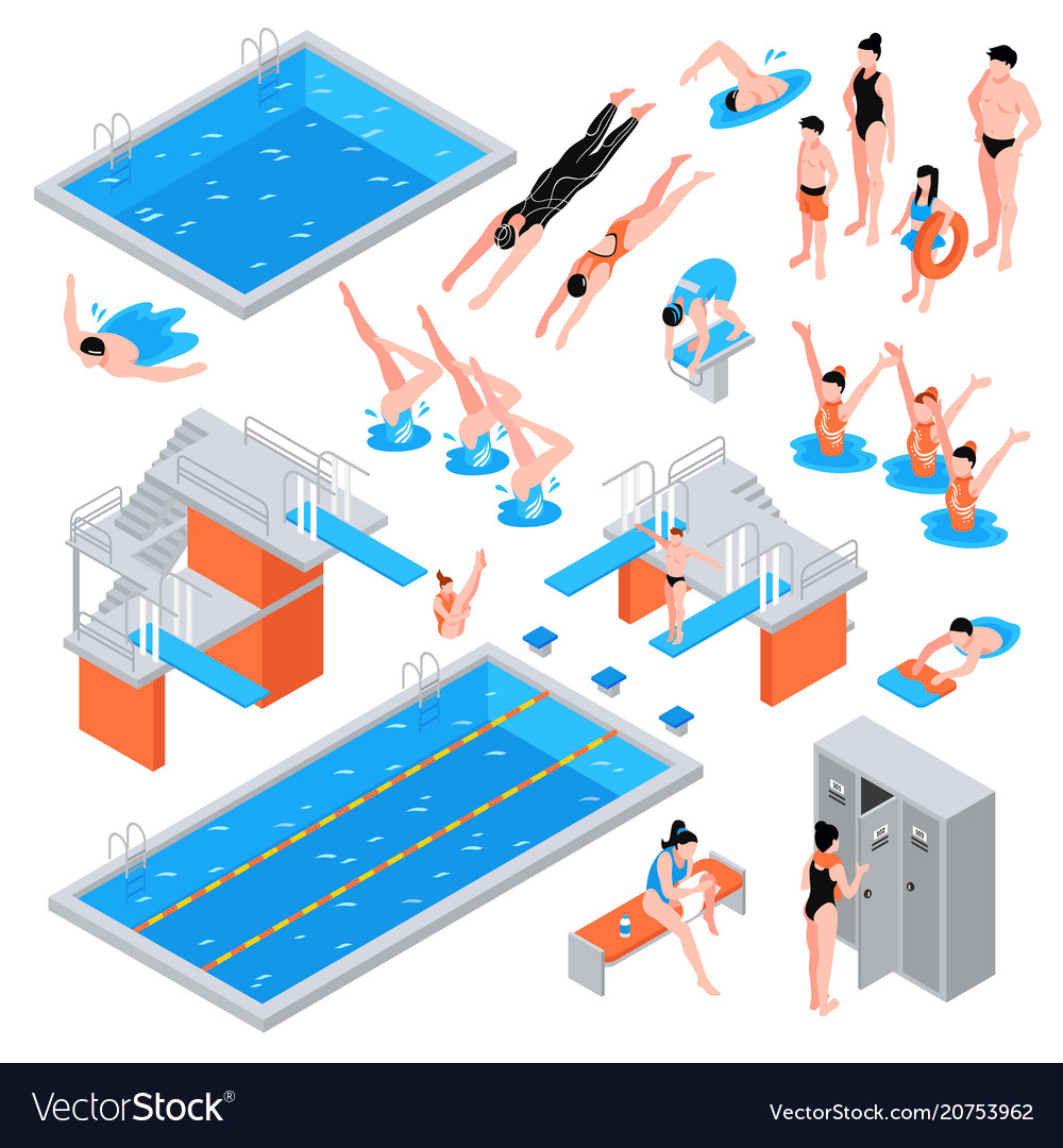 Swimming pool isometric elements Royalty Free Vector Image