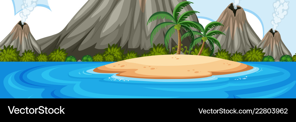 Volcano on the island landscape Royalty Free Vector Image