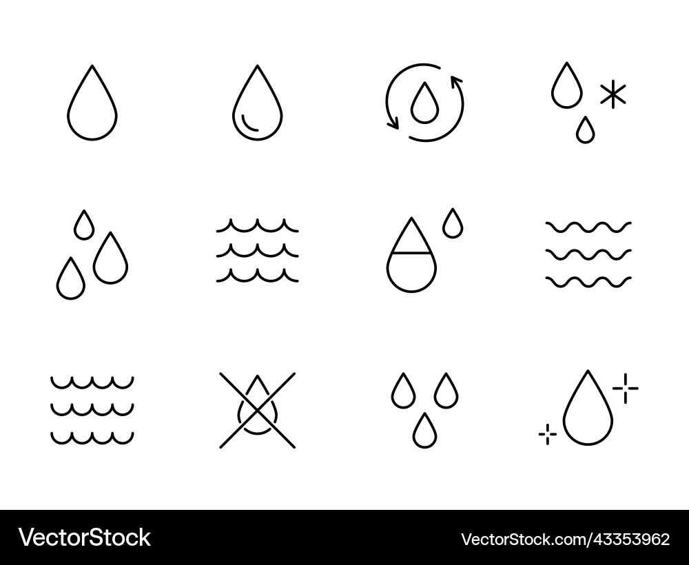 Water drop line icon set sea ocean shower Vector Image