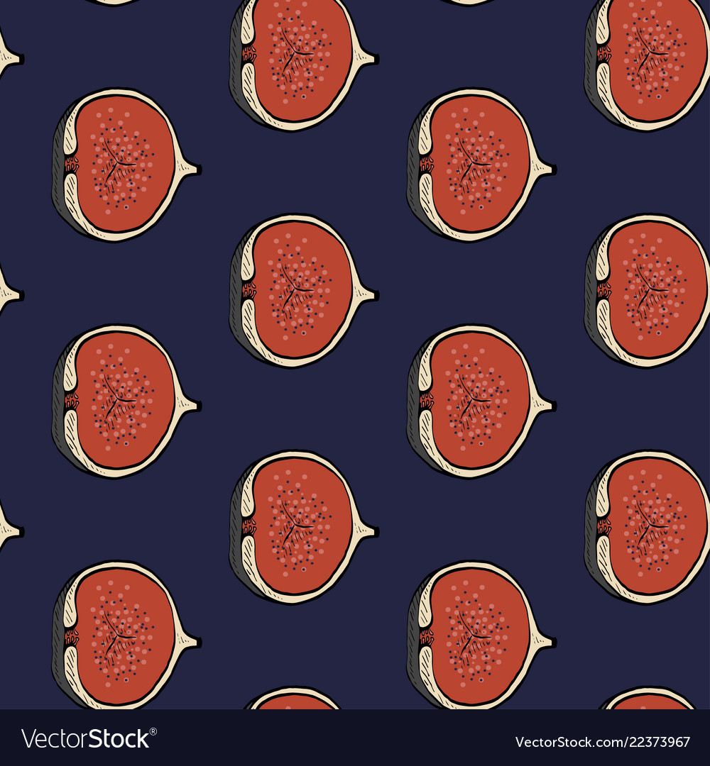 Calligraphy fig seamless blue pattern Royalty Free Vector