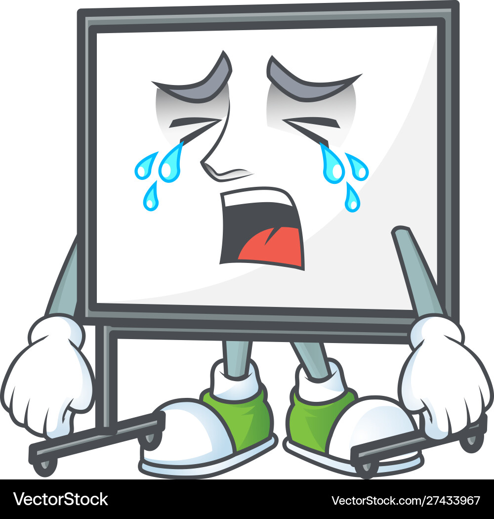 Crying white board cartoon character with mascot Vector Image