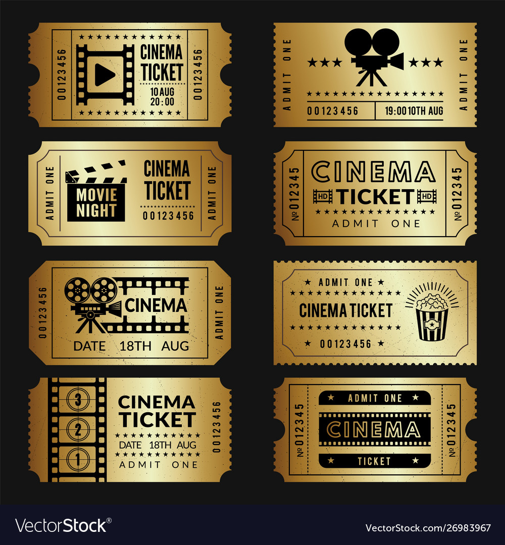 Golden Tickets Entry Cinema Tickets Templates Vector Image