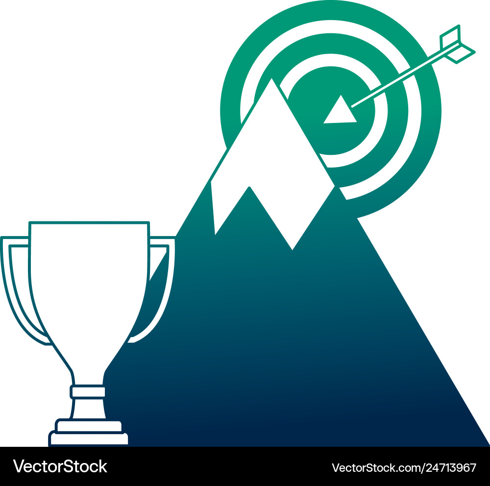 Target arrow success with mountain and trophy cup Vector Image