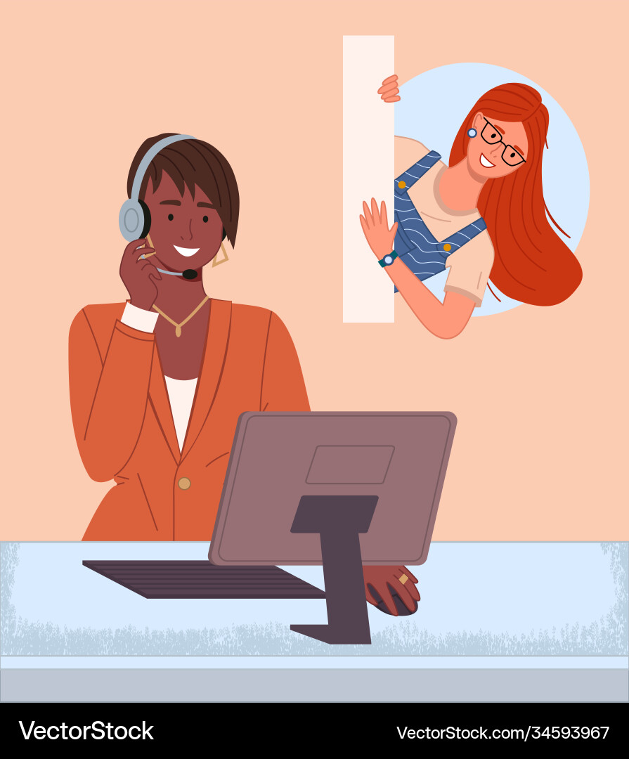 Woman call center or hotline operator chats Vector Image