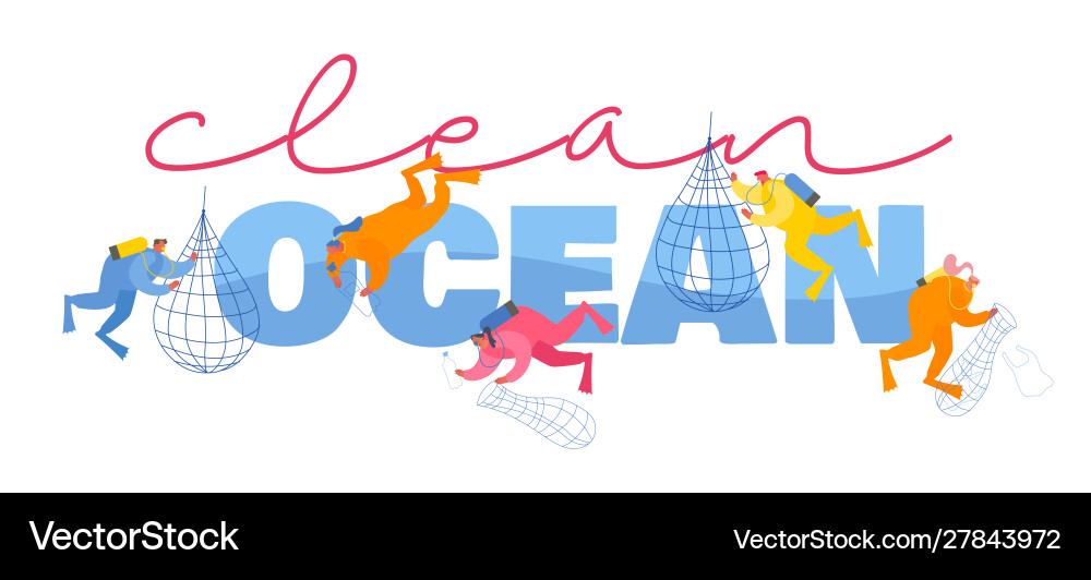 Divers cleaning garbage in ocean concept male Vector Image