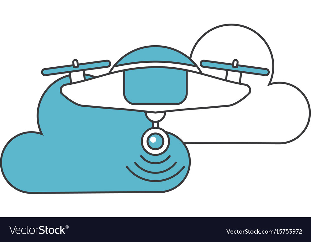 Drone flying technology with clouds Royalty Free Vector