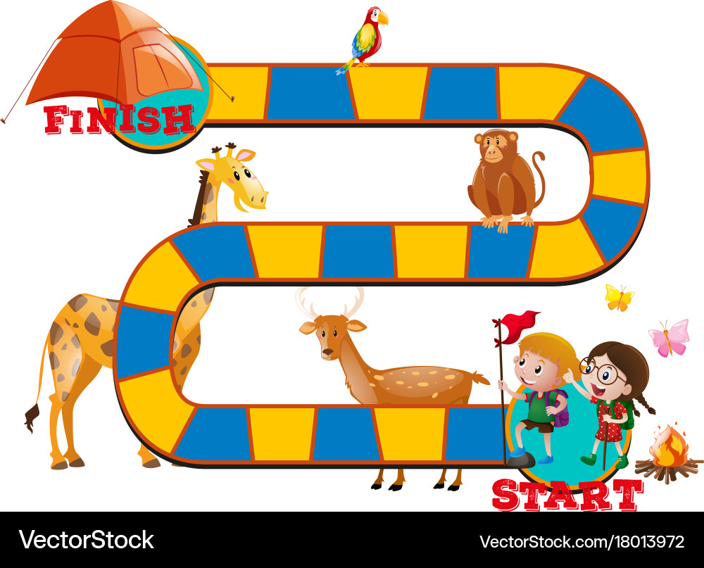 Game template with wild animals and kids Vector Image