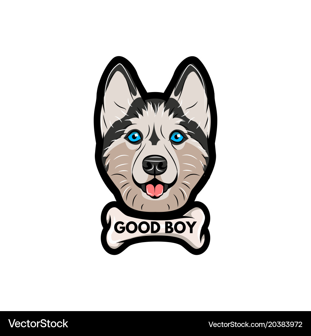 Husky dog with bone good boy lettering Royalty Free Vector