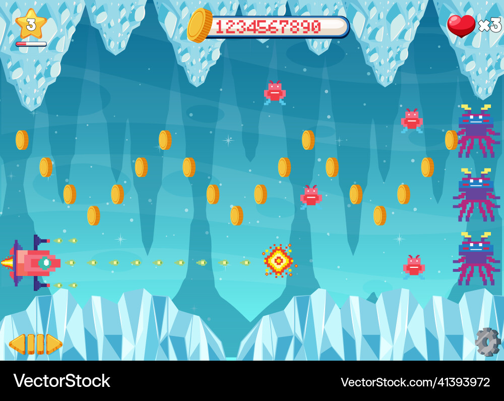 Retro pixel space game interface Royalty Free Vector Image