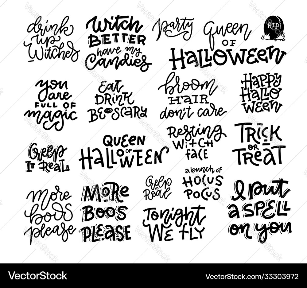 Set 18 halloween party hand lettering Royalty Free Vector