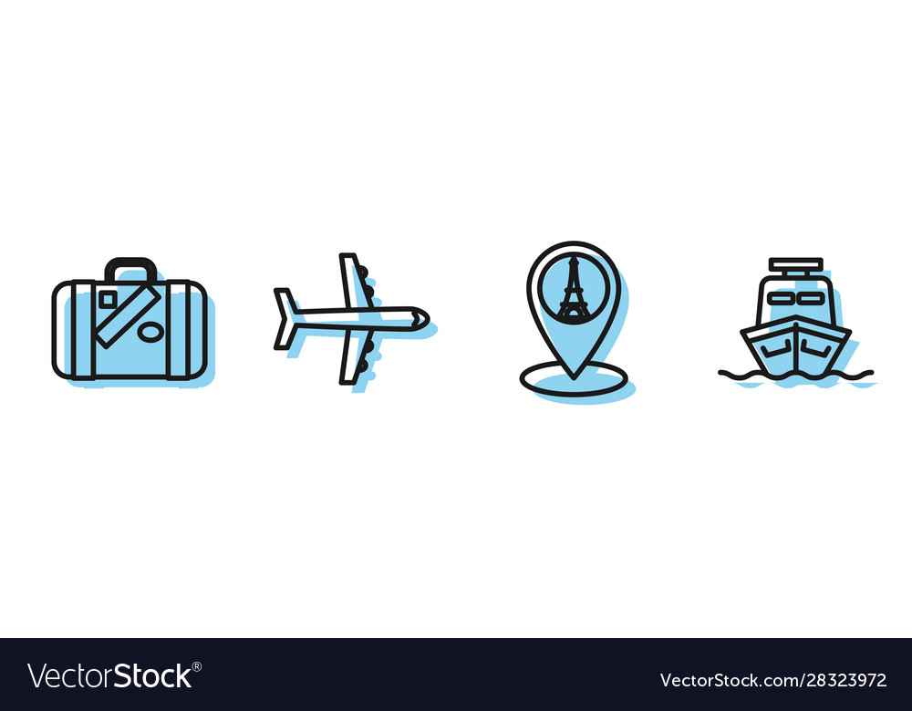 Set line map pointer with eiffel tower suitcase Vector Image Set line map pointer with eiffel tower suitcase Vector Image