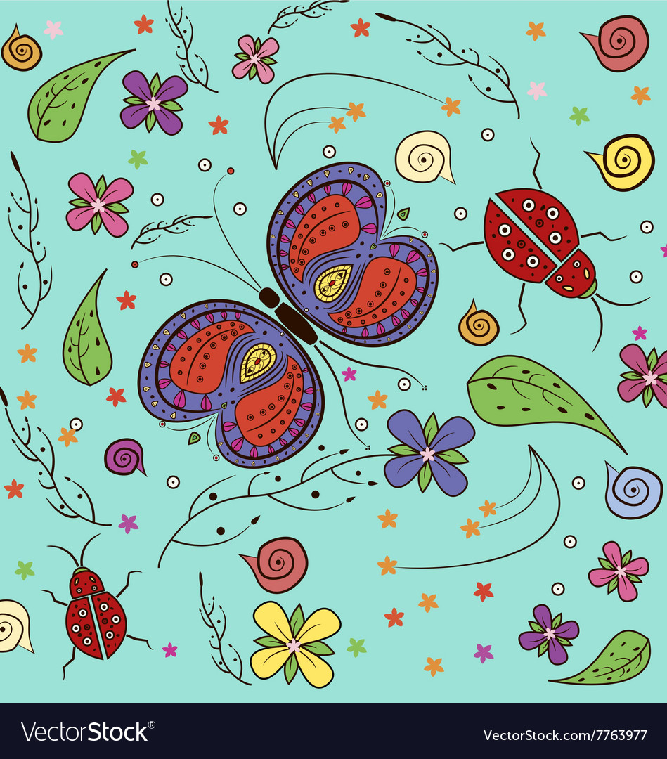 Butterfly lady bug pattern Royalty Free Vector Image
