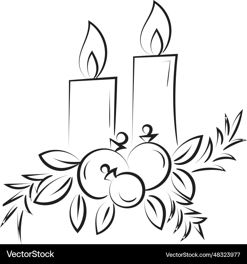 Christmas candle holy light line art Royalty Free Vector