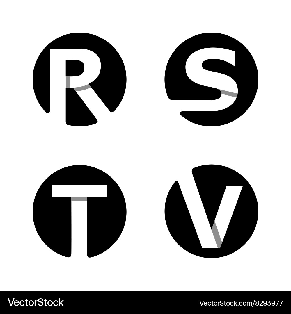 R s t v white stripe in a black circle Royalty Free Vector