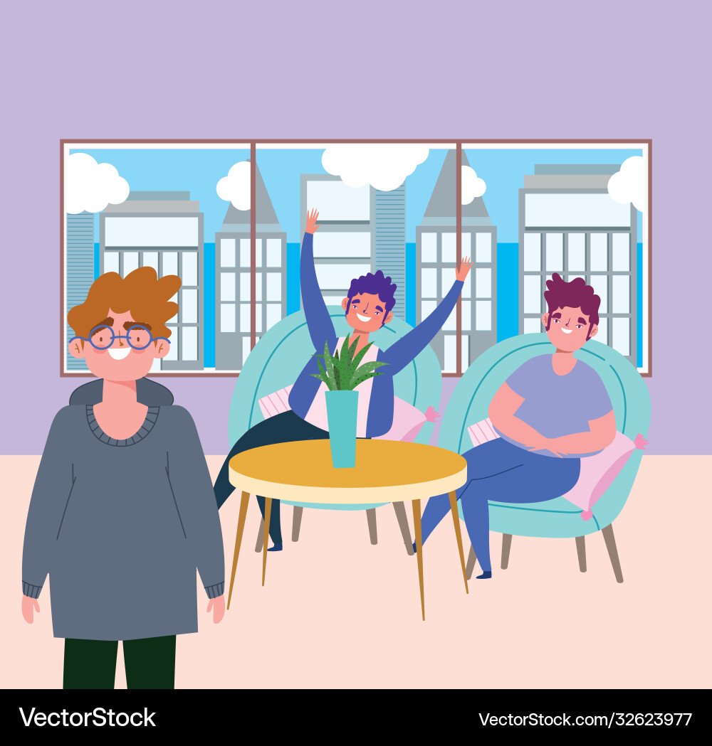 Social distancing restaurant or a cafe happy Vector Image