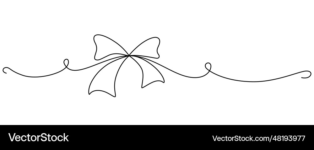 Tied ribbon bow hand drawing one line Royalty Free Vector