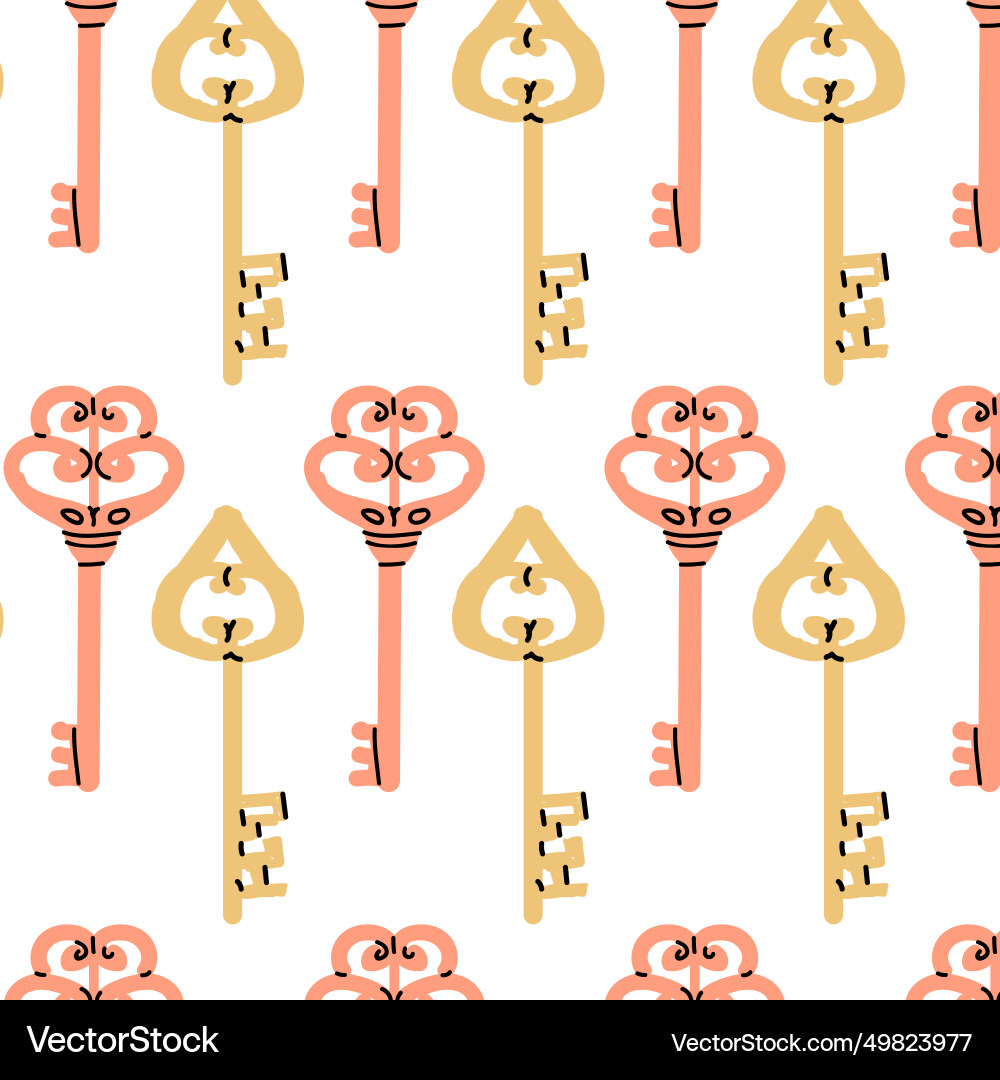 Vintage keys seamless background in pink and Vector Image