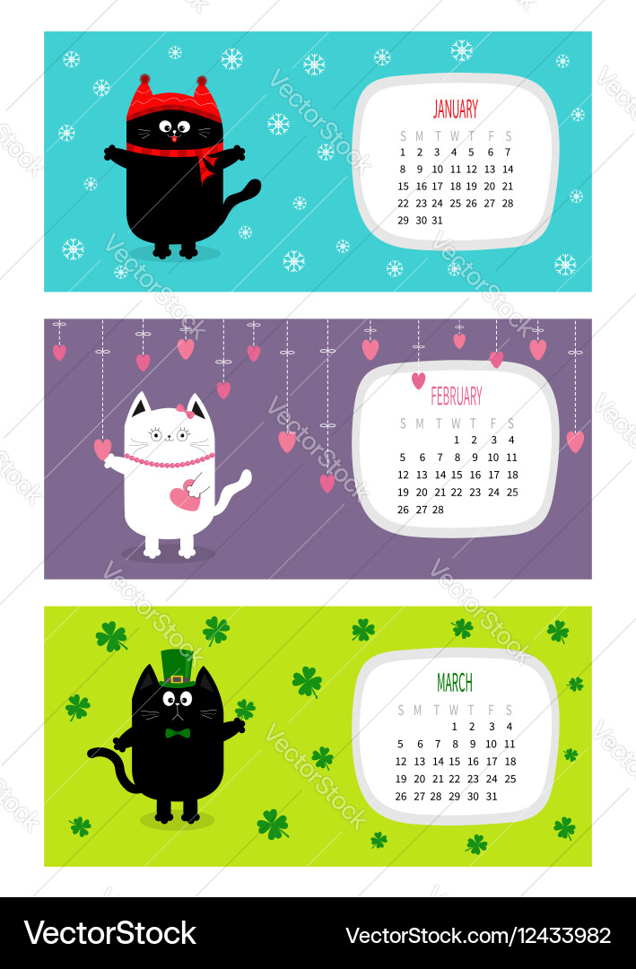 Cat horizontal calendar 2017 cute funny cartoon Vector Image