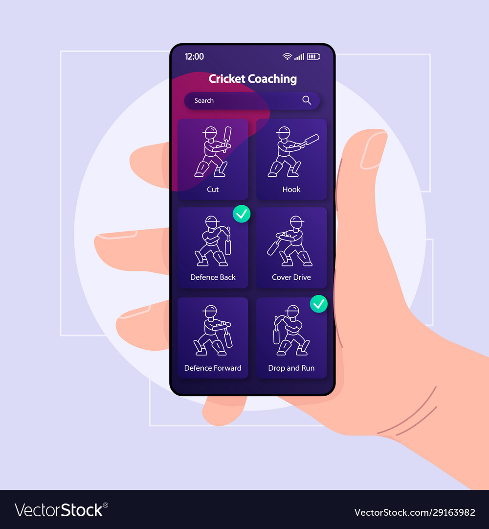 Cricket coaching smartphone interface template Vector Image