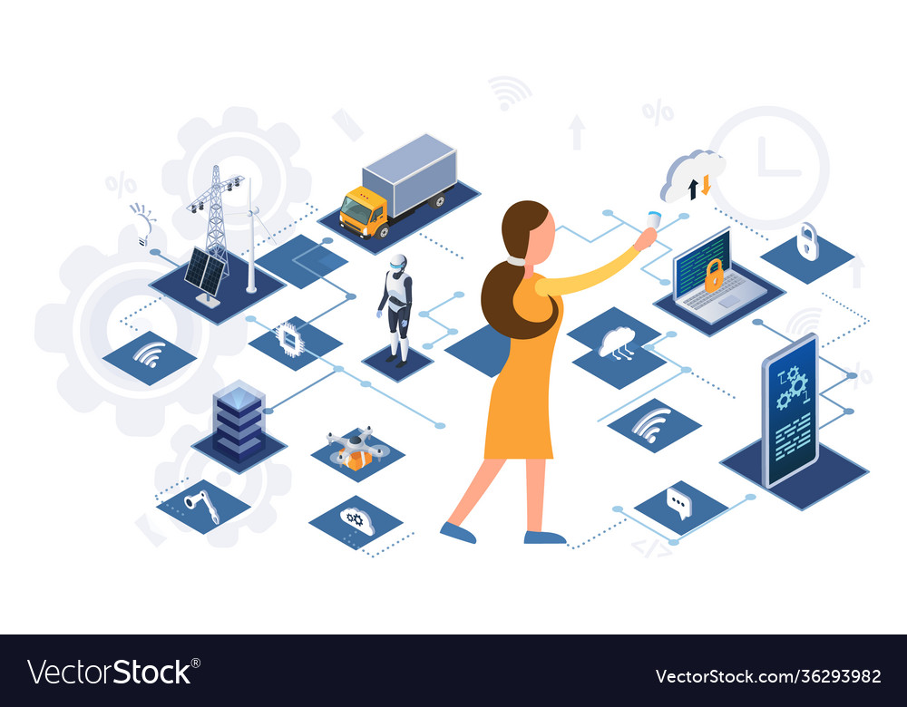 Digital circuit data line internet things Vector Image