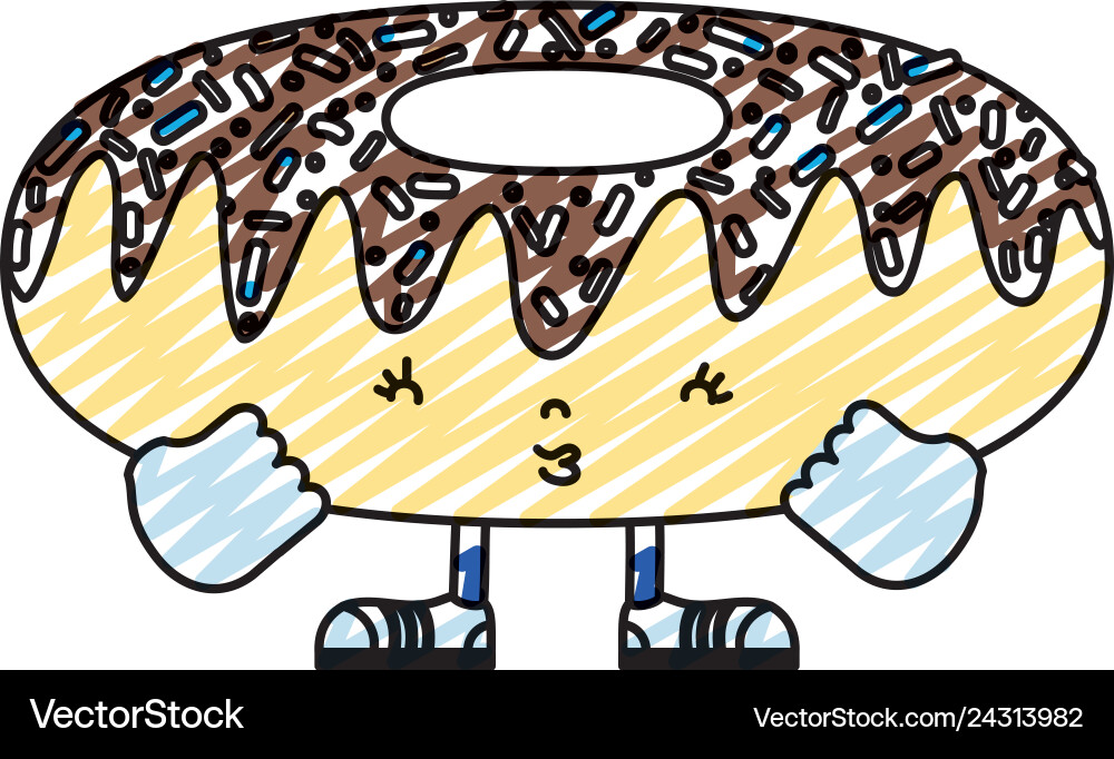 Doodle kawaii cute donut with arms legs Royalty Free Vector