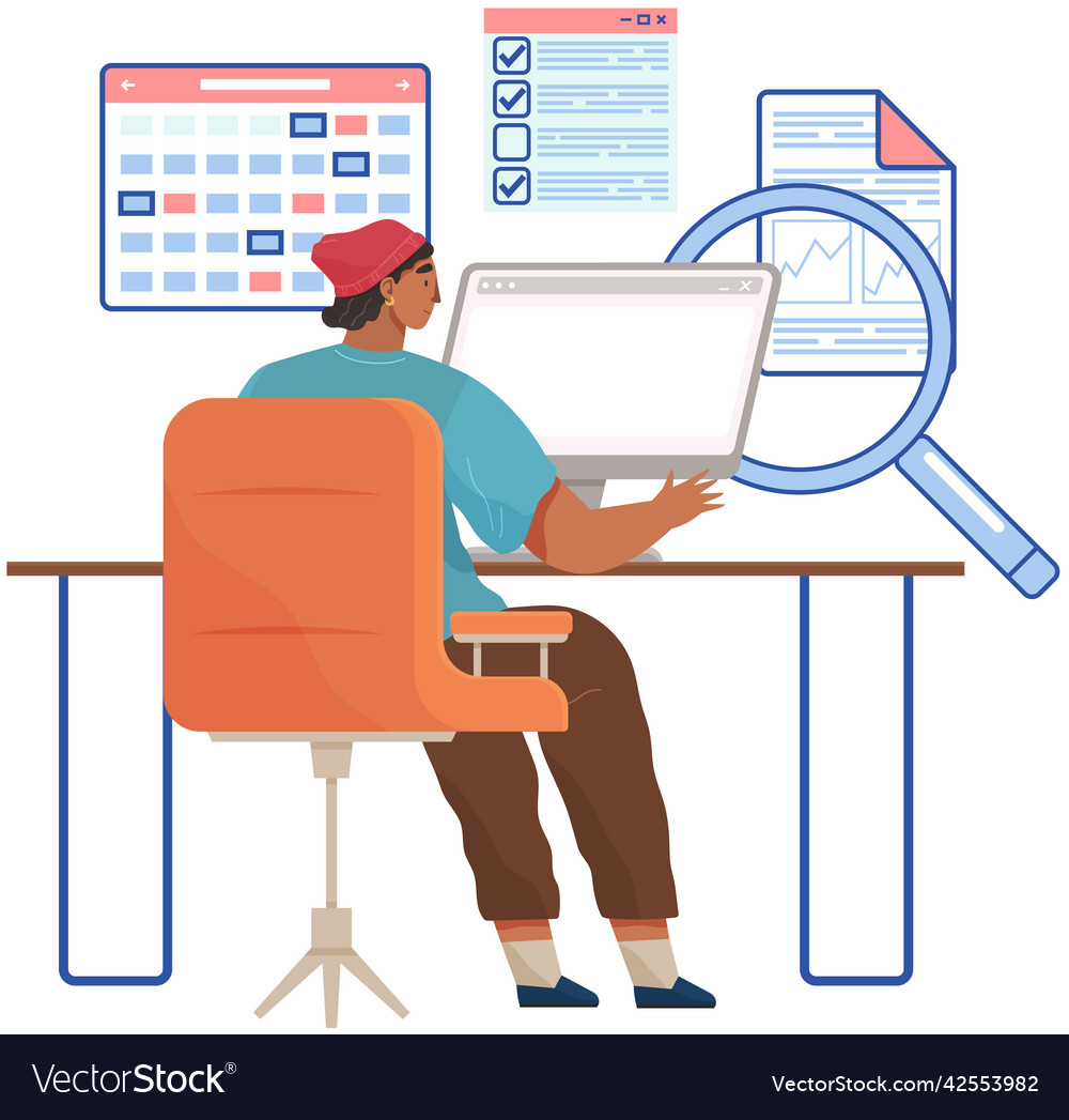 Man uses planning and time management program guy Vector Image