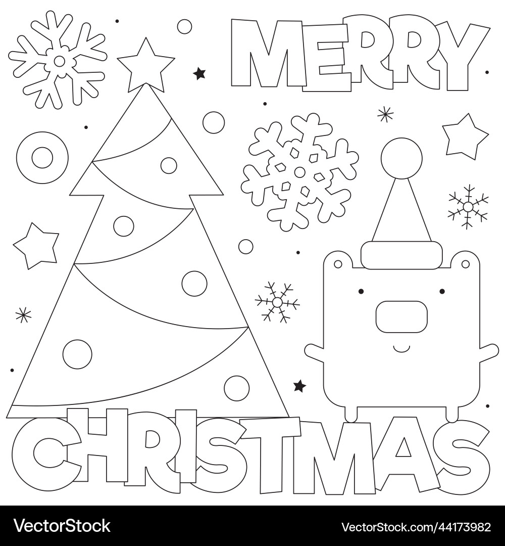 Merry christmas coloring page black and white Vector Image