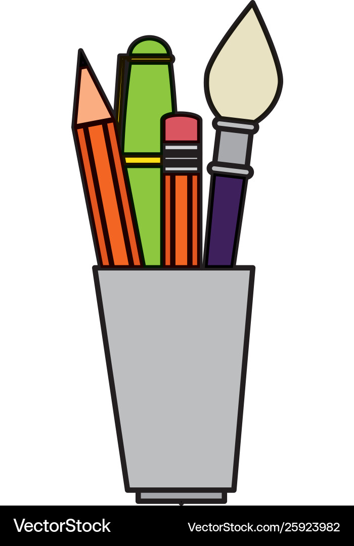 Pencil holders with supplies icons Royalty Free Vector Image