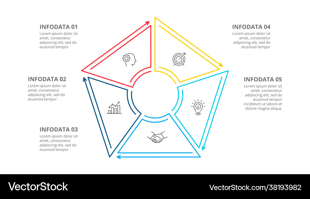 Pentagon divided into 5 parts steps or options Vector Image