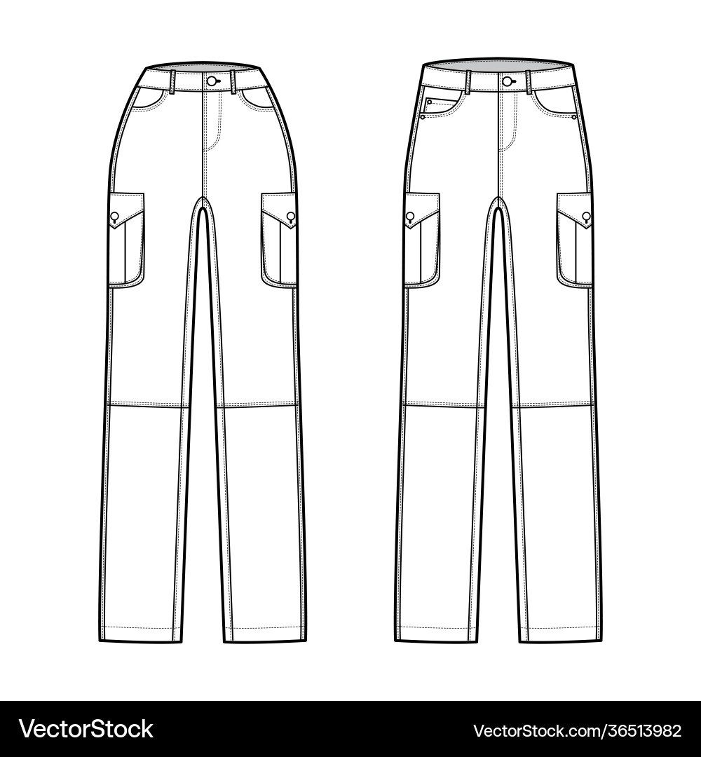 Set jeans cargo denim pants technical fashion Vector Image