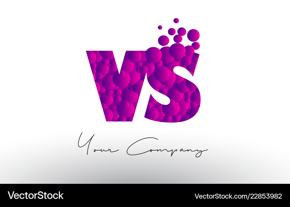 Vs v s dots letter logo with purple bubbles Vector Image