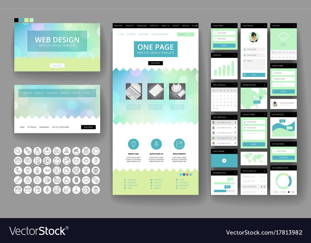 Website design template and interface elements Vector Image