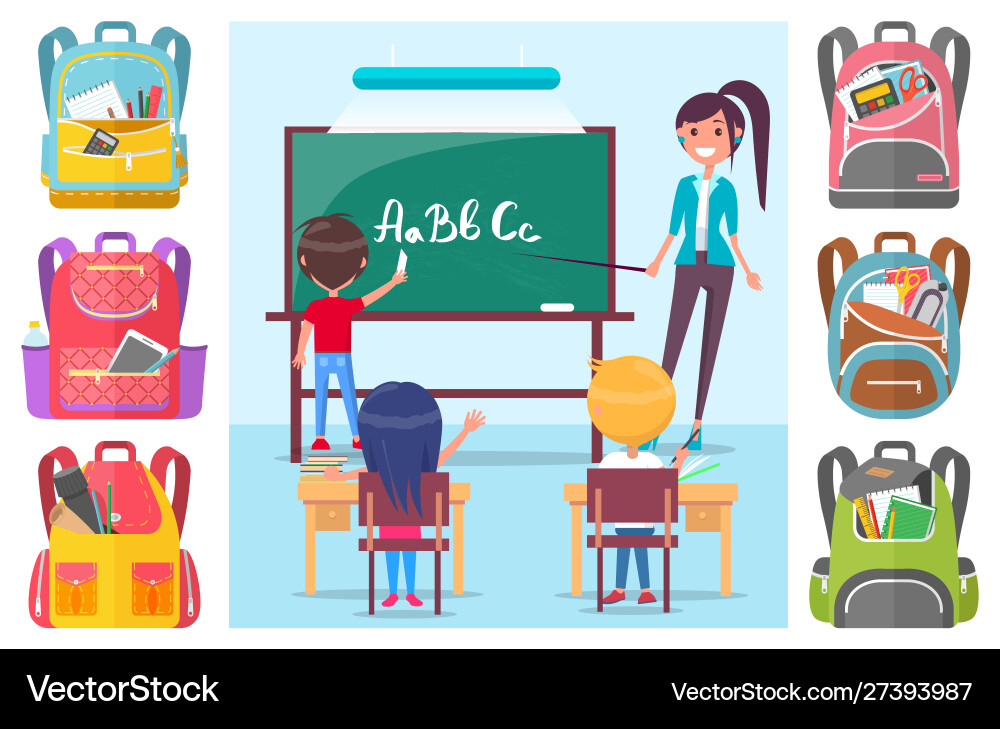Children learning letters at school lesson Vector Image