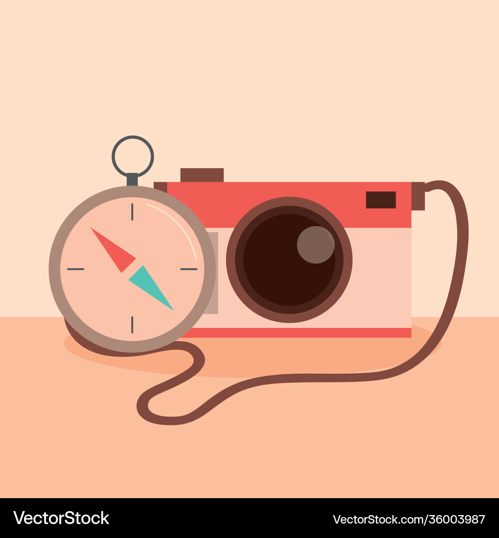 Travel vacations photography camera and compass Vector Image