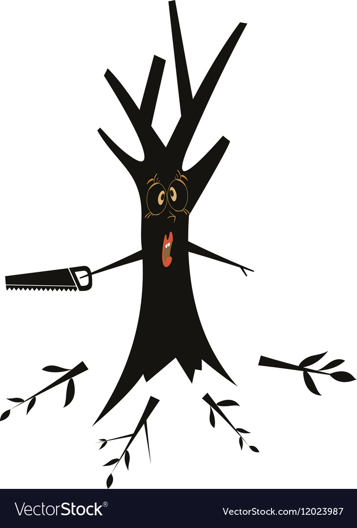 Tree using a hacksaw Royalty Free Vector Image