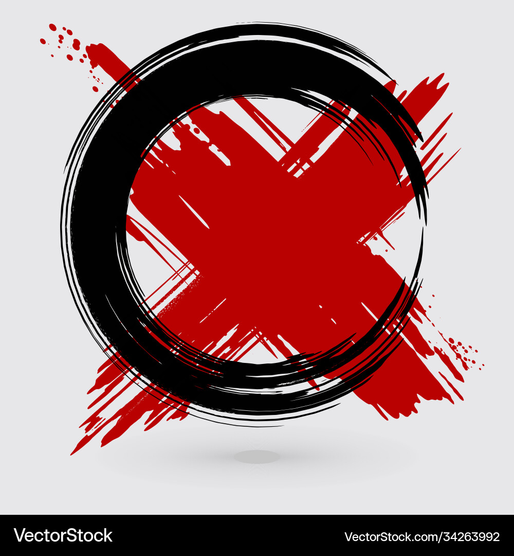 Black and red ink round cross stroke on white Vector Image