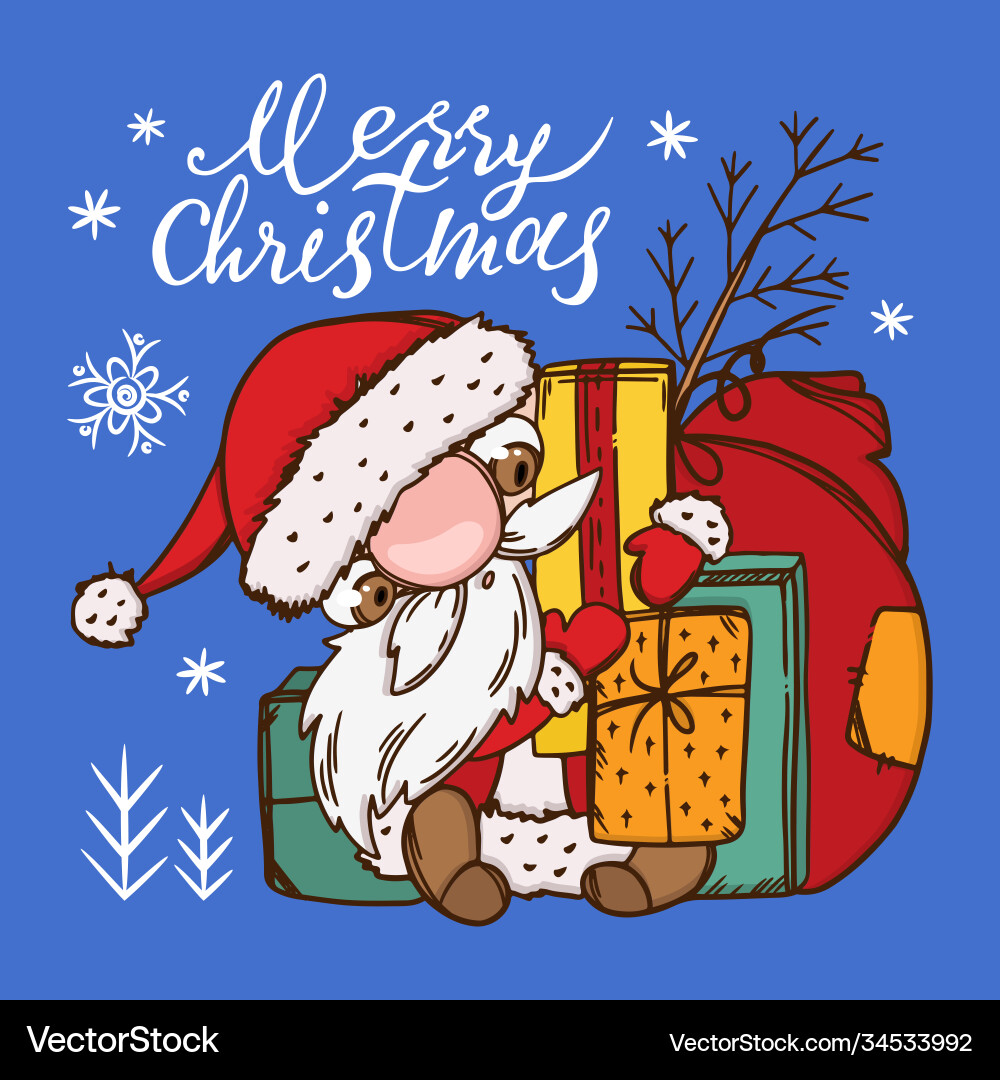 Funny crazy santa new year hand drawn Royalty Free Vector