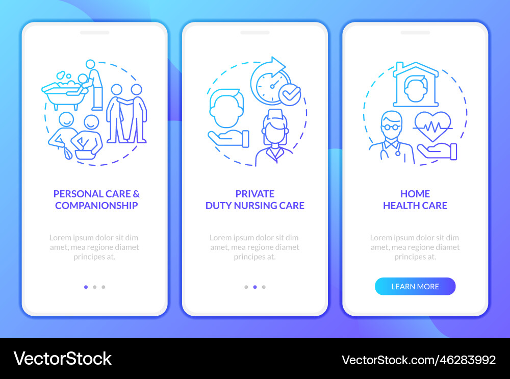 Home health care types blue gradient onboarding Vector Image