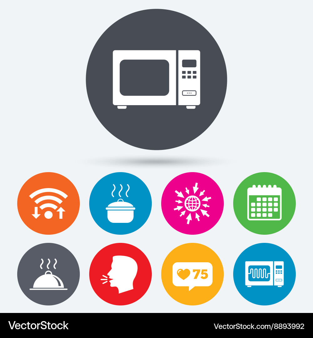 Microwave oven icon cooking pan food serving Vector Image