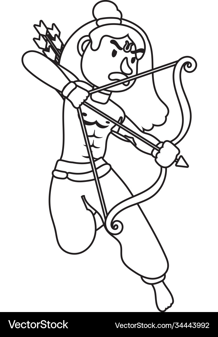 Rama god with arch character line style Royalty Free Vector