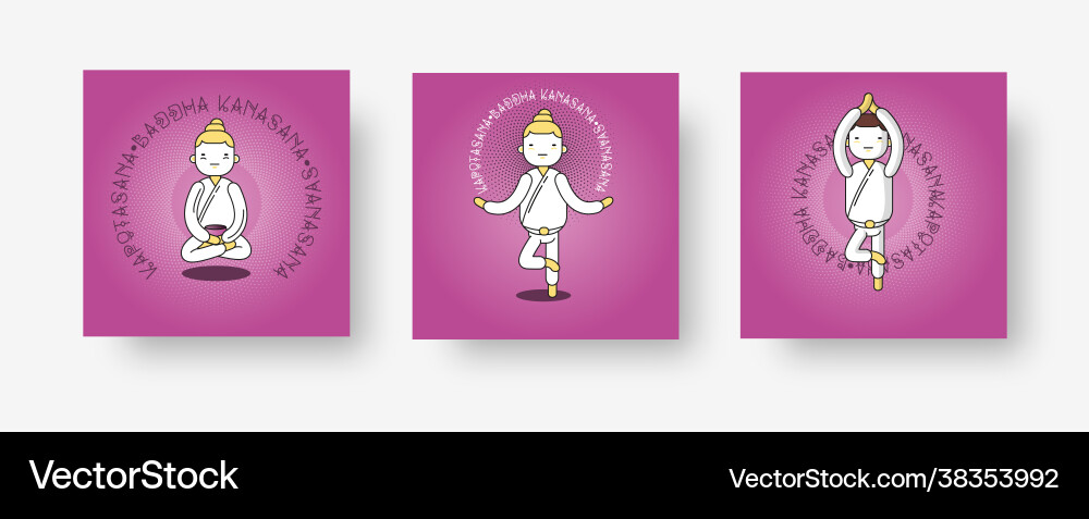 Set characters poses and asanas in yoga Royalty Free Vector