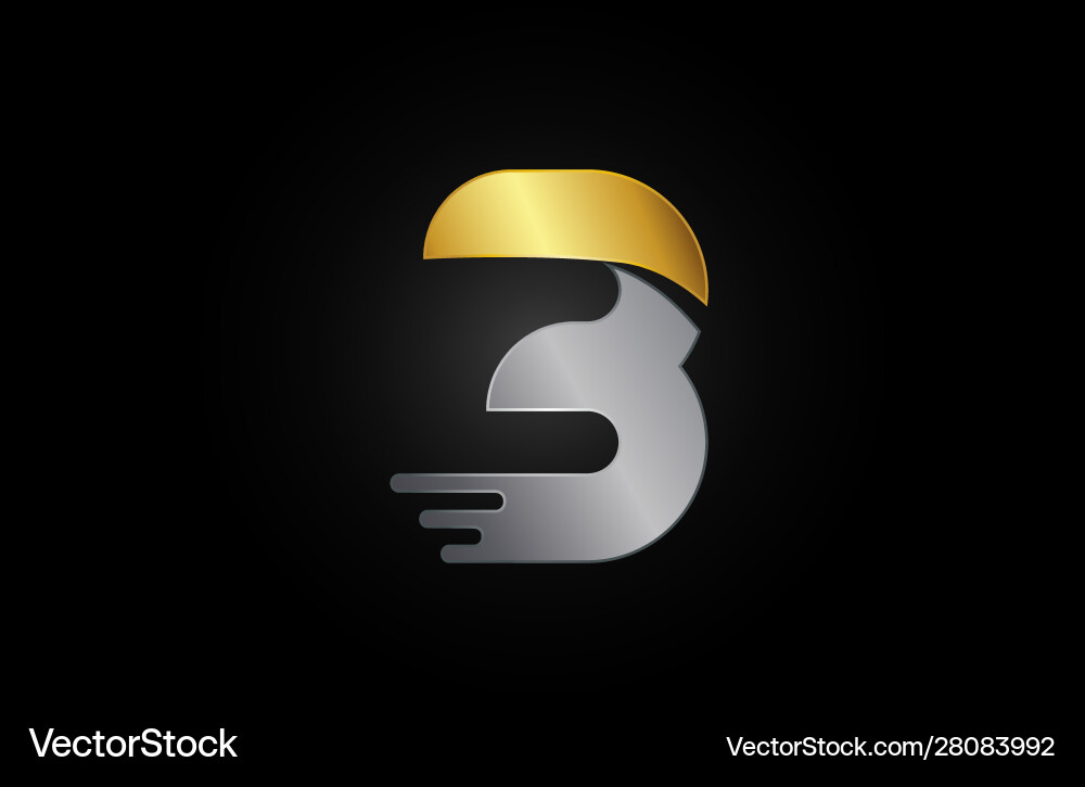 Silver gold creative number 3 logo icon Royalty Free Vector
