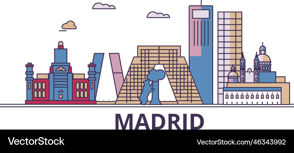 Spain madrid city tourism landmarks Royalty Free Vector
