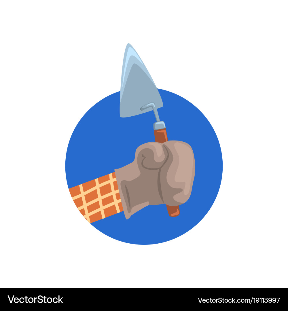 Hand holding building trowel symbol Royalty Free Vector