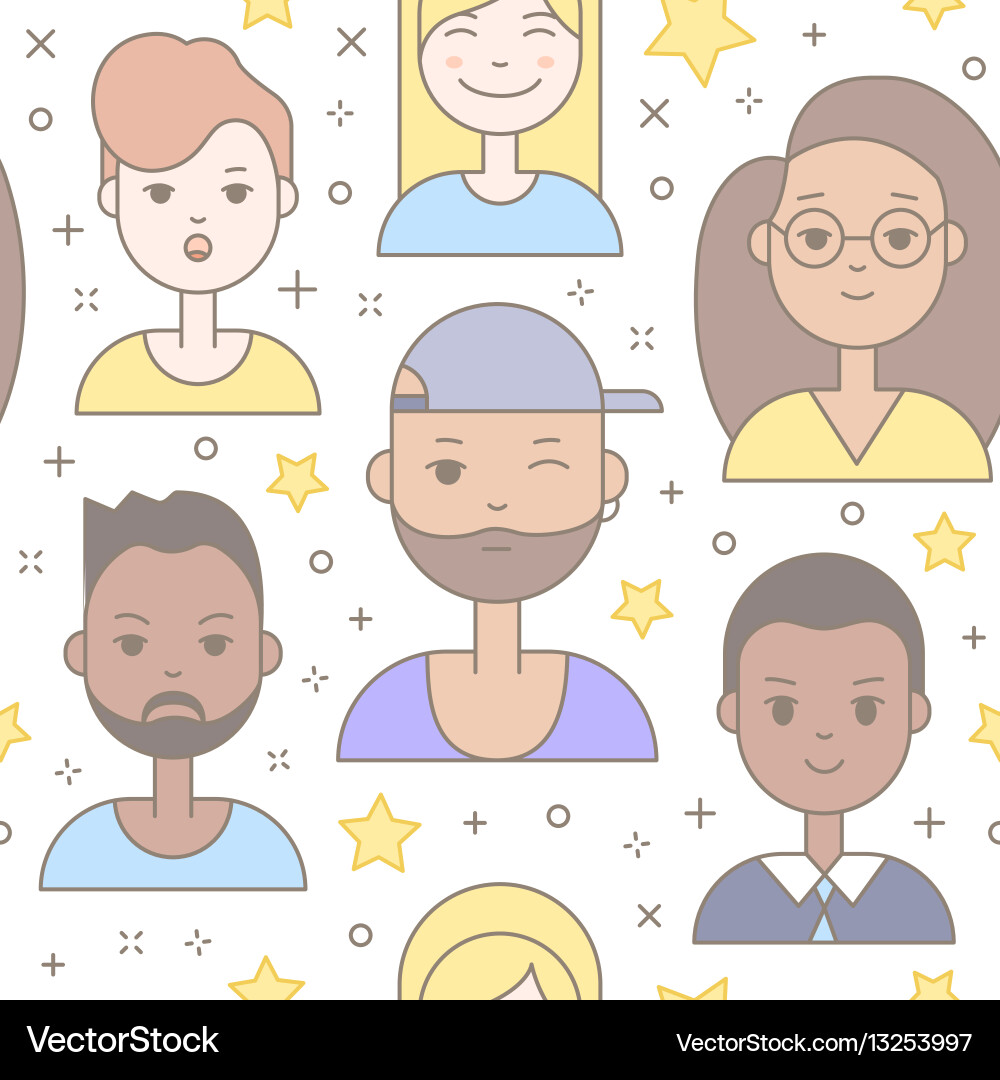 Linear flat people faces seamless pattern Vector Image