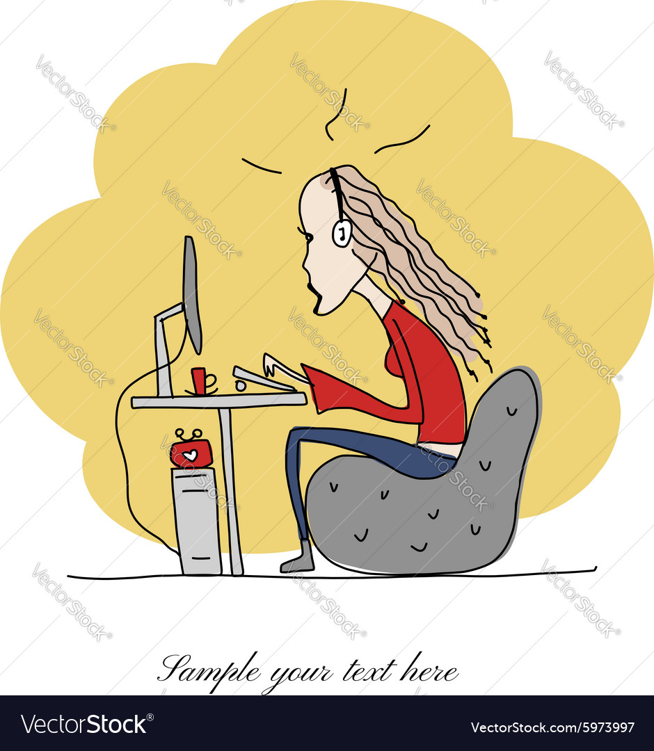 Programmer woman at work sketch for your design Vector Image